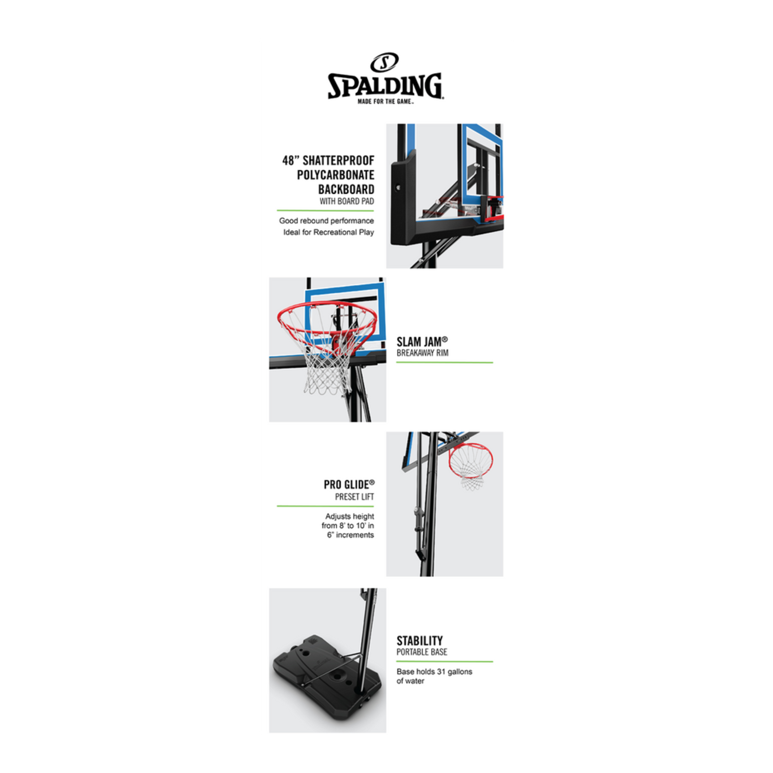 Spalding 48 Inch Polycarbonate Portable Basketball System | SportChek