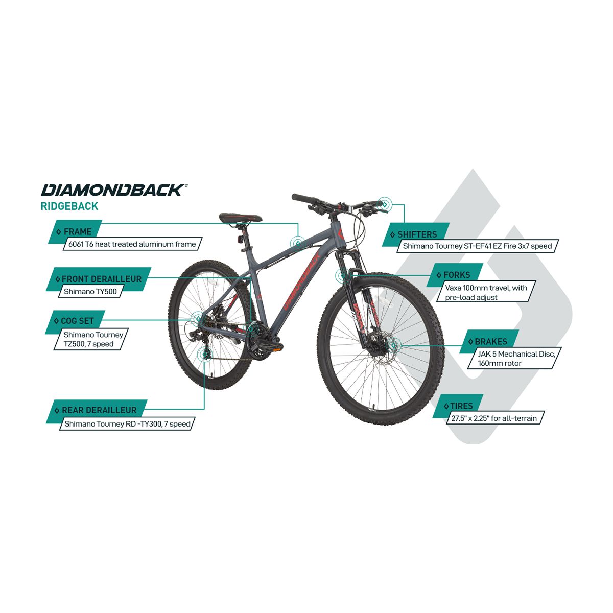 Diamondback Ridgeback 27.5" Mountain Bike, 21 Speed, Aluminum Frame ...