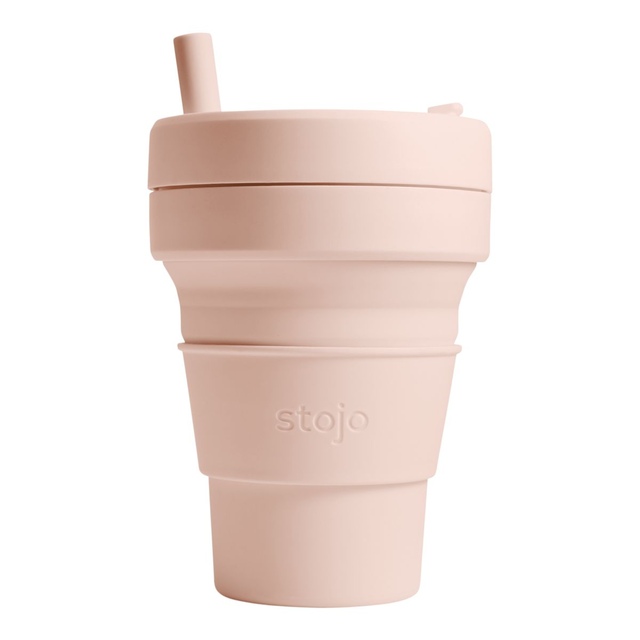 Stojo Biggie Cup 16 oz Mug, Straw Lid, Silicone, Collapsible | Atmosphere