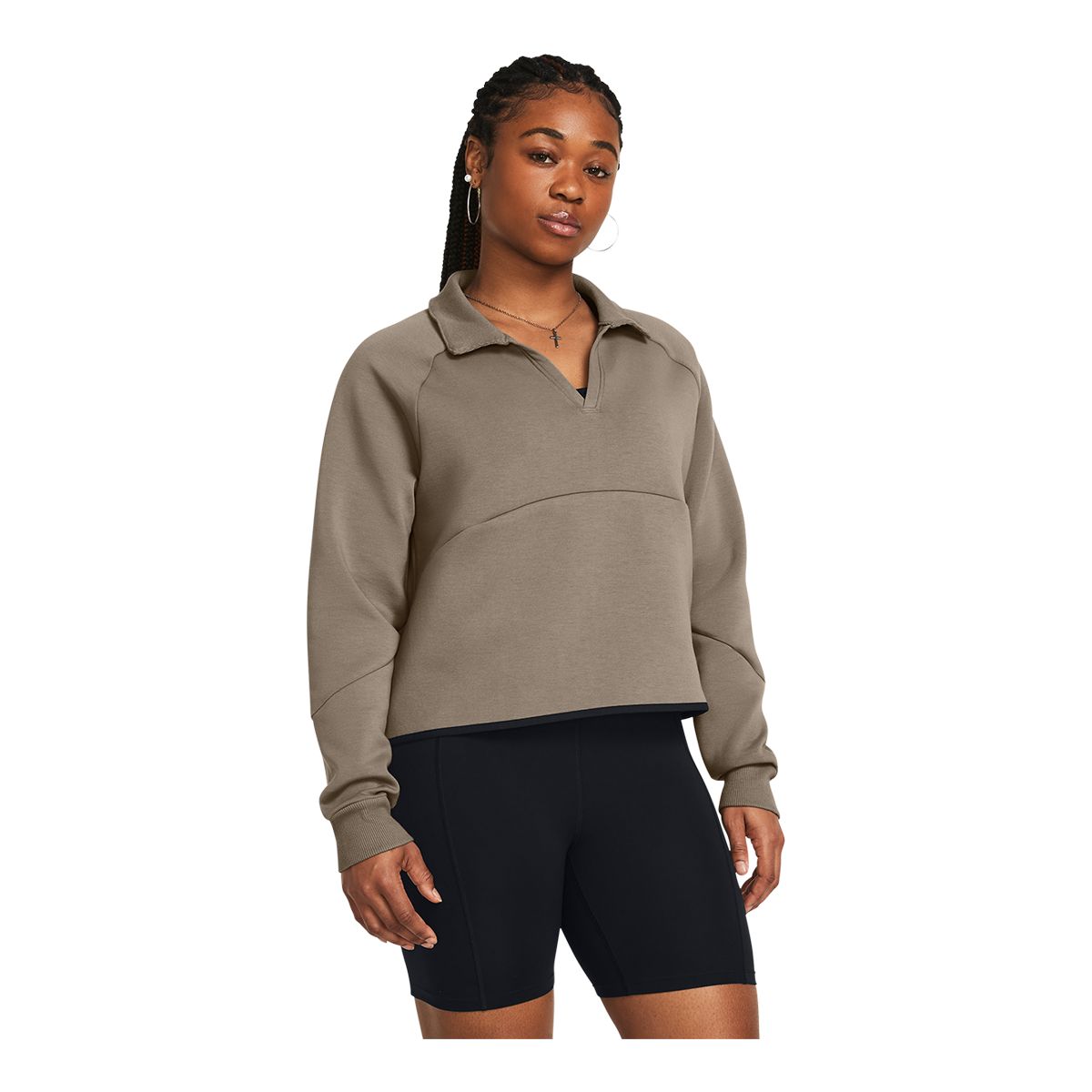 Under Armour Women's Unstoppable Fleece Rugby Crop T Shirt | SportChek