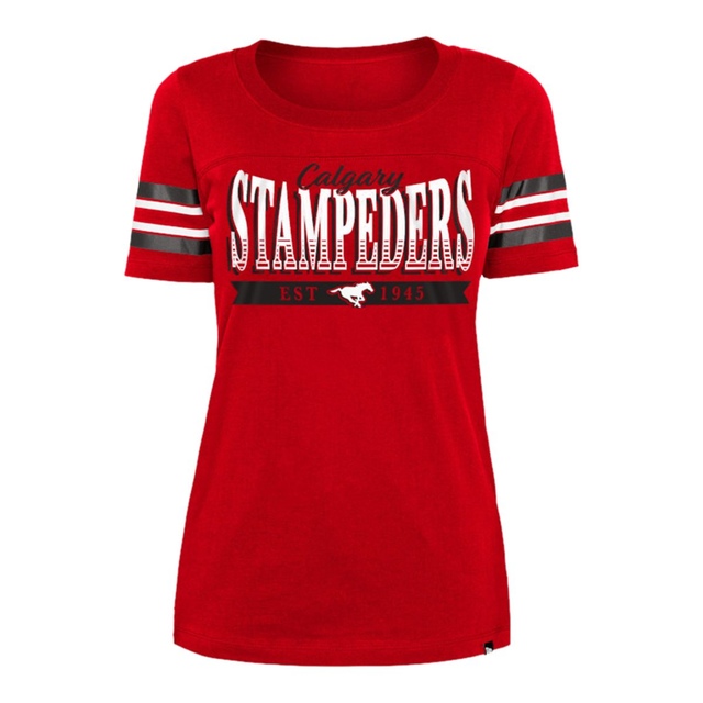 Calgary Stampeders New Era Women's Stampeders Stripe Sleeve Yoke T ...