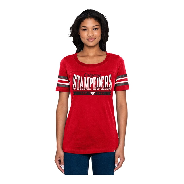 Calgary Stampeders New Era Women's Stampeders Stripe Sleeve Yoke T ...