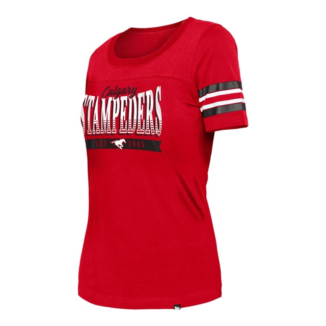 Calgary Stampeders New Era Women's Stampeders Stripe Sleeve Yoke T ...