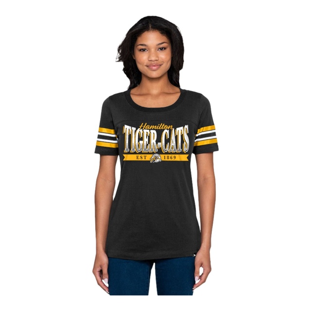 Hamilton Tiger Cats New Era Women's Stripe Sleeve Yoke T Shirt | SportChek