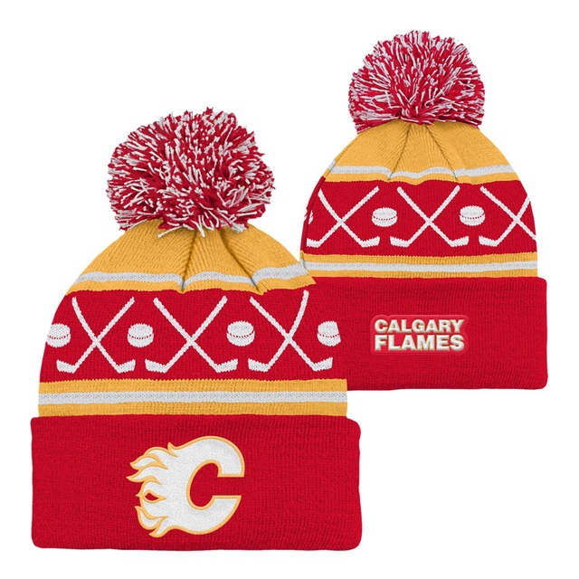 Infant Calgary Flames Face Off Cuffed Pom Knit | SportChek